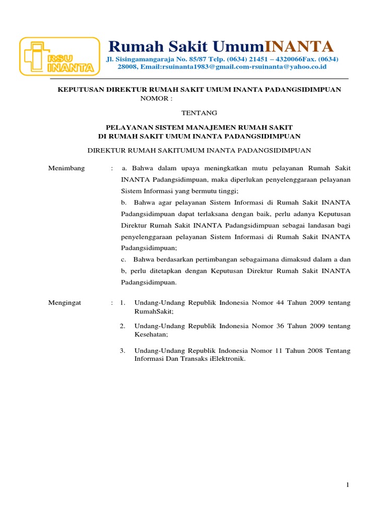 Kebijakan SIMRS RS Inanta Padangsidimpuan | PDF | Pengembangan Diri