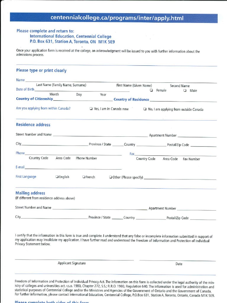 Centennial Application Form PDF | PDF