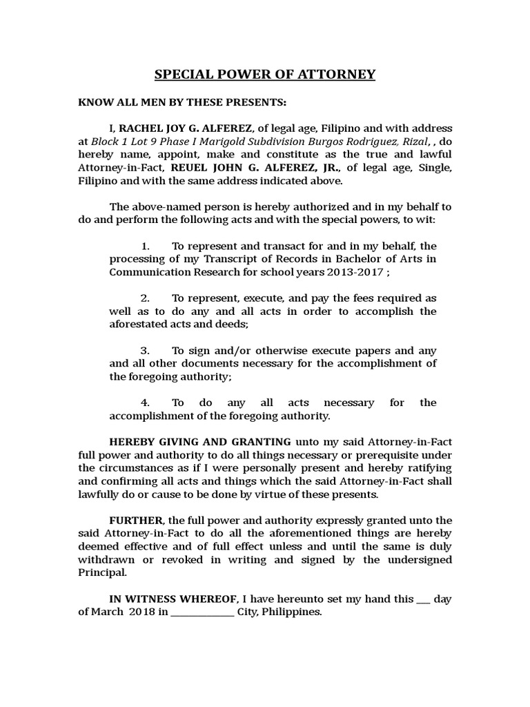 Special Power of Attorney Guide | PDF | Power Of Attorney | Comparative Law