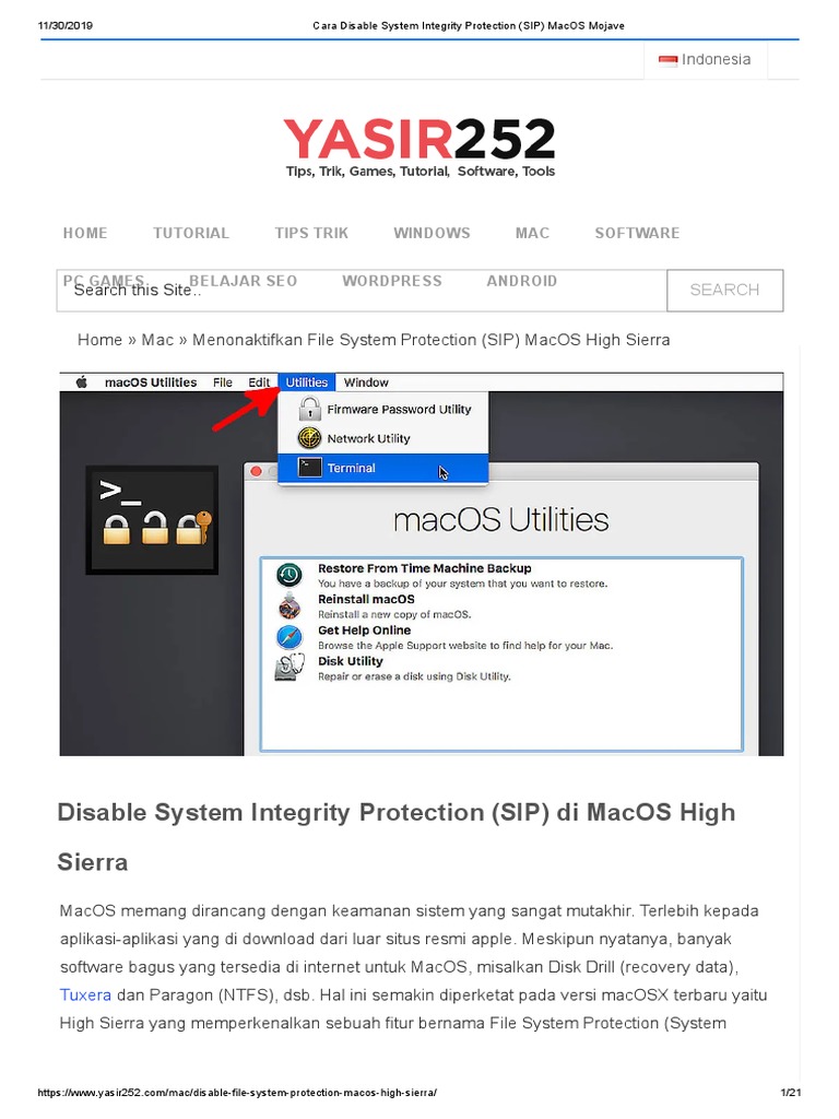 Cara Disable System Integrity Protection (SIP) MacOS Mojave PDF | PDF