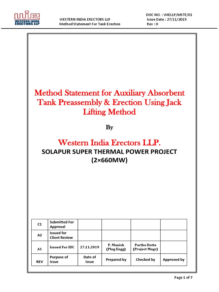 Draft Method Statement For Tank Erection DTD 02.12.2019 | PDF ...