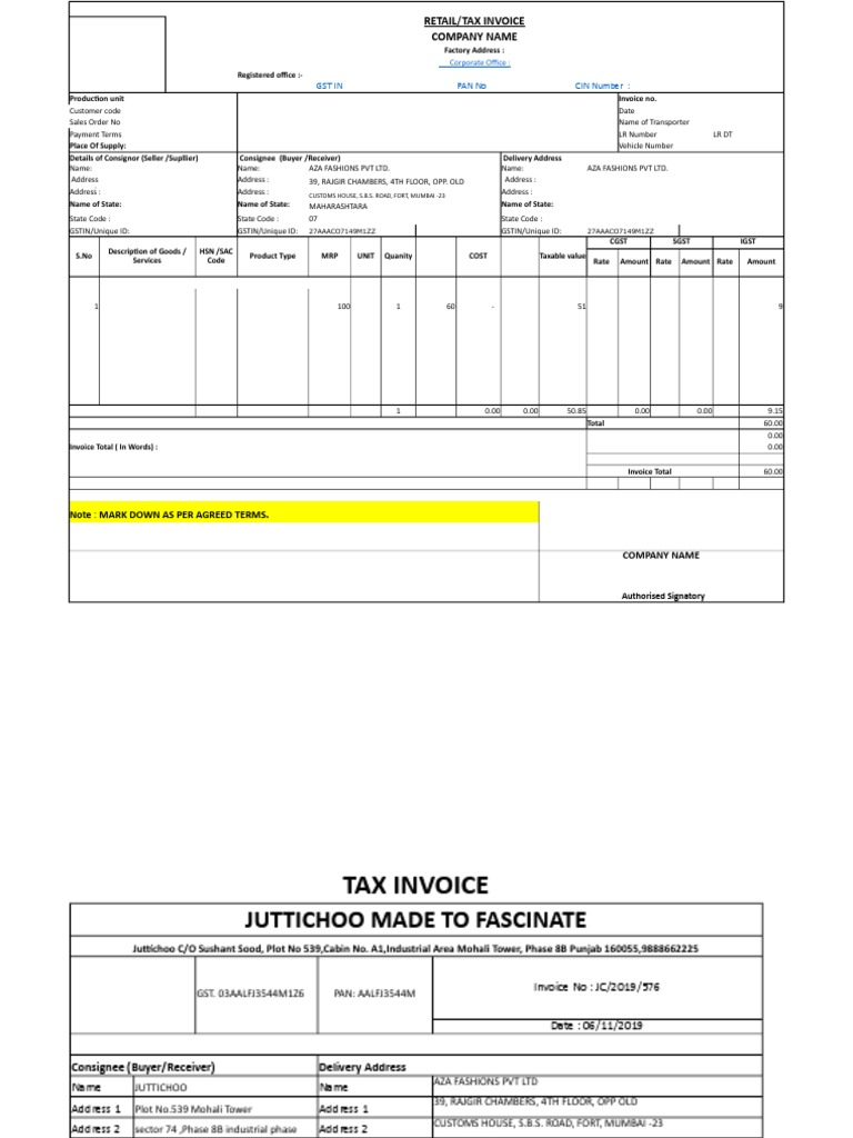 Aza GST Tax Invoice | PDF | Invoice | Value Added Tax