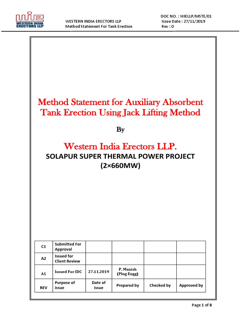 Method Statement For Tank Erection | PDF | Elevator | Scaffolding
