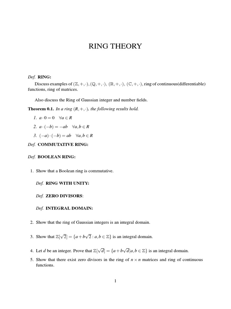 Ring Theory Notes | PDF | Ring (Mathematics) | Integer