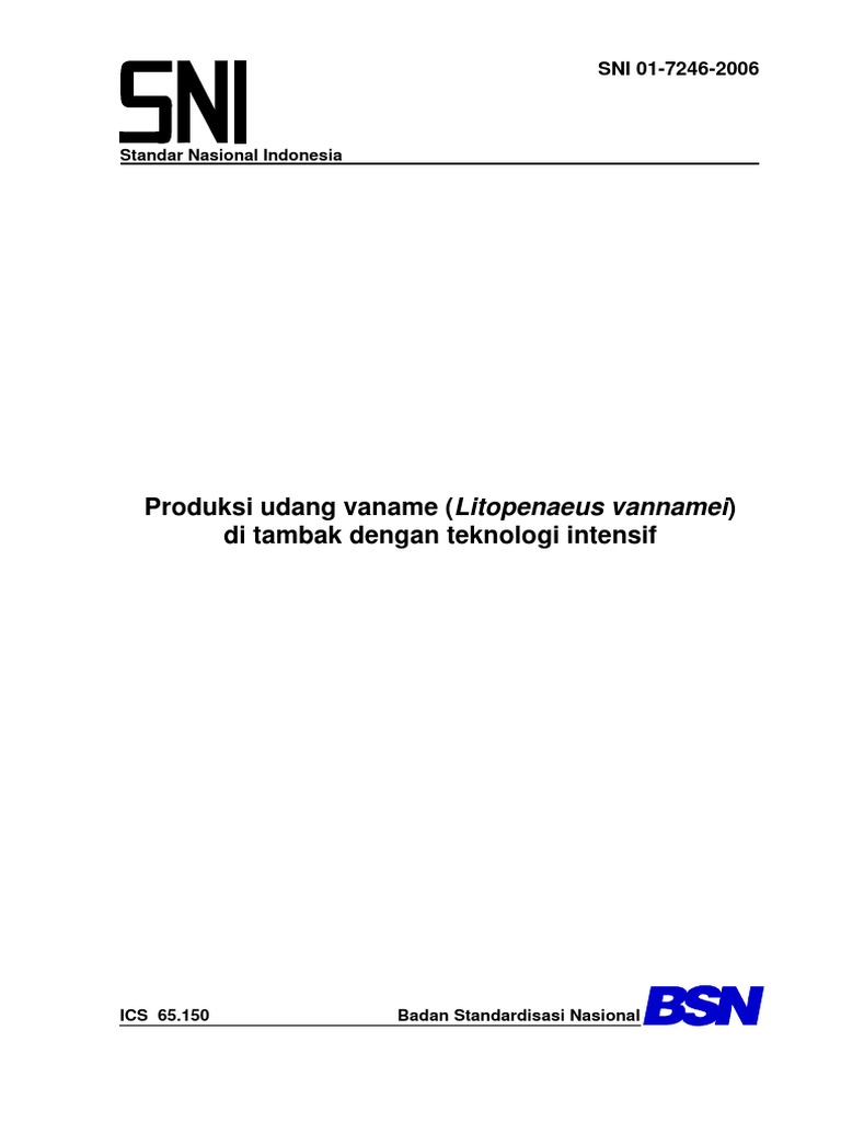 Standar Produksi Udang Vaname SNI 7246 | PDF