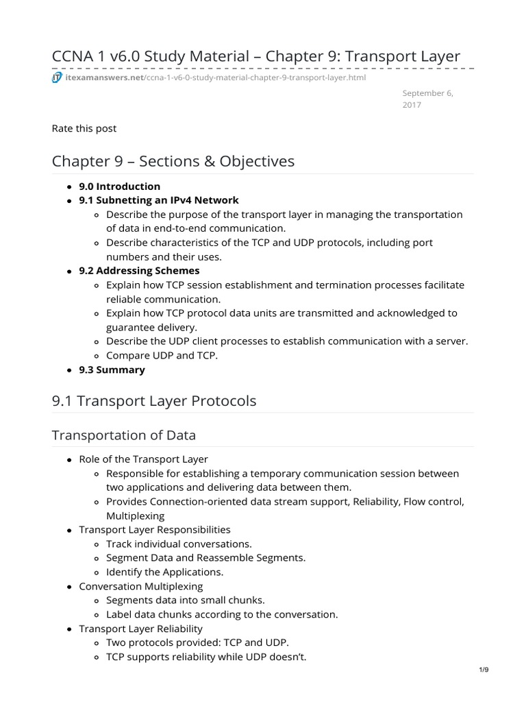 CCNA 1 v60 Study Material Chapter 9 Transport Layer | PDF | Transmission Control Protocol | Port ...