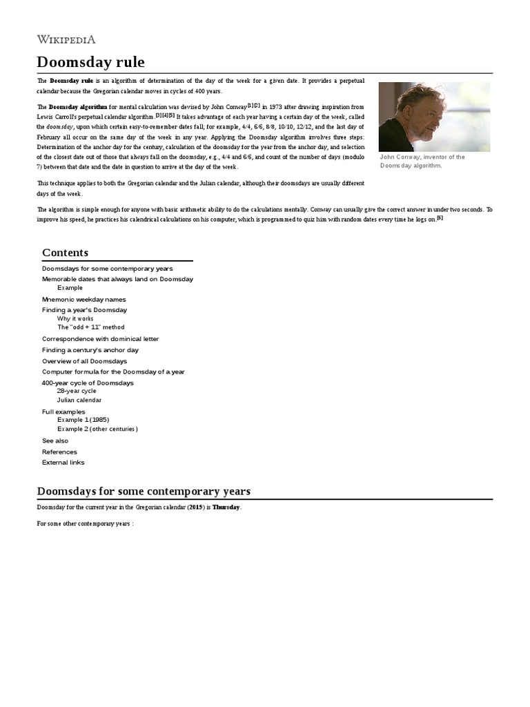 Doomsday Rule Pdf Teaching Mathematics 