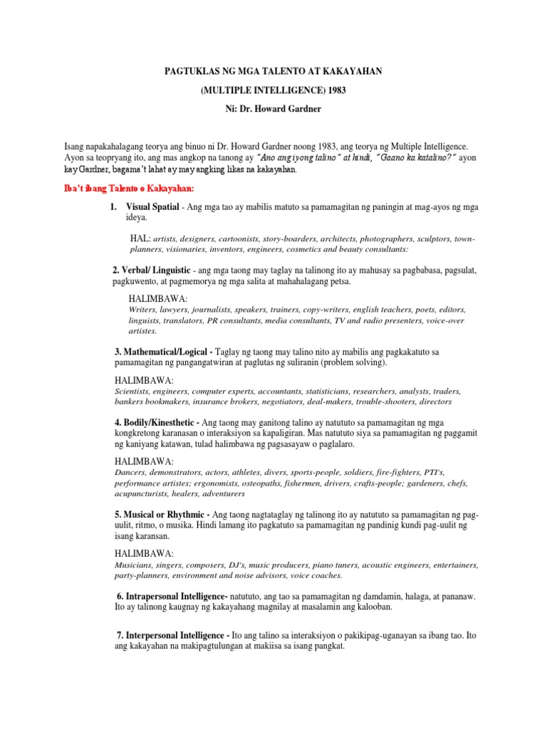 Pagtuklas NG Mga Talento at Kakayahan | PDF