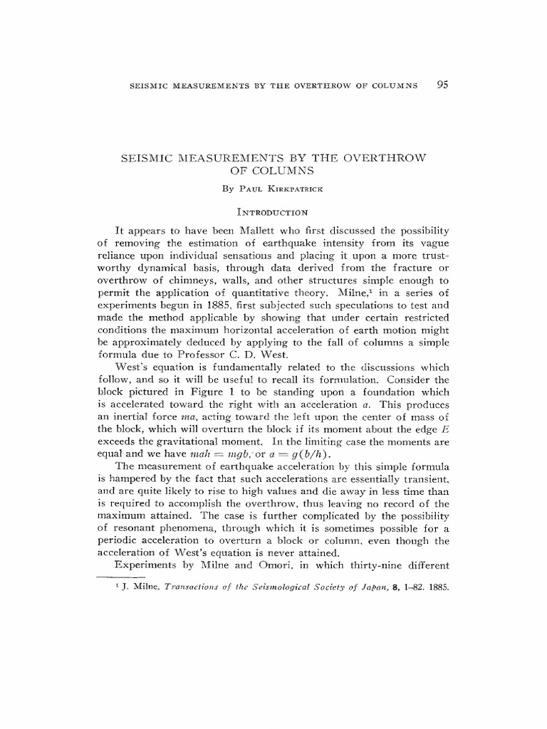 Seismic Measurements by The OVerthrow of Columns | Download Free PDF ...