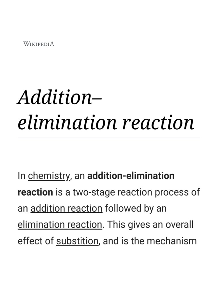 Addition-Elimination Reaction - Wikipedia | PDF