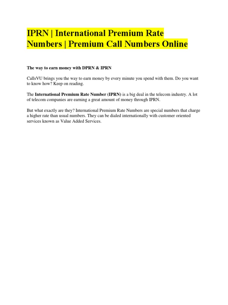 IPRN - International Premium Rate Numbers - Premium Call Numbers Online ...