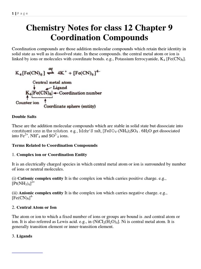 Coordination Compounds Class 12 Notes | PDF | Coordination Complex | Ligand
