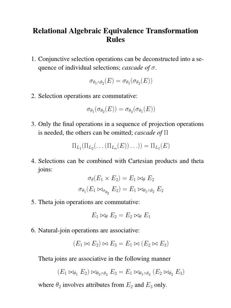 Relational Algebraic Equivalence Transformation Rules: A Guide to Simplifying Relational Algebra ...