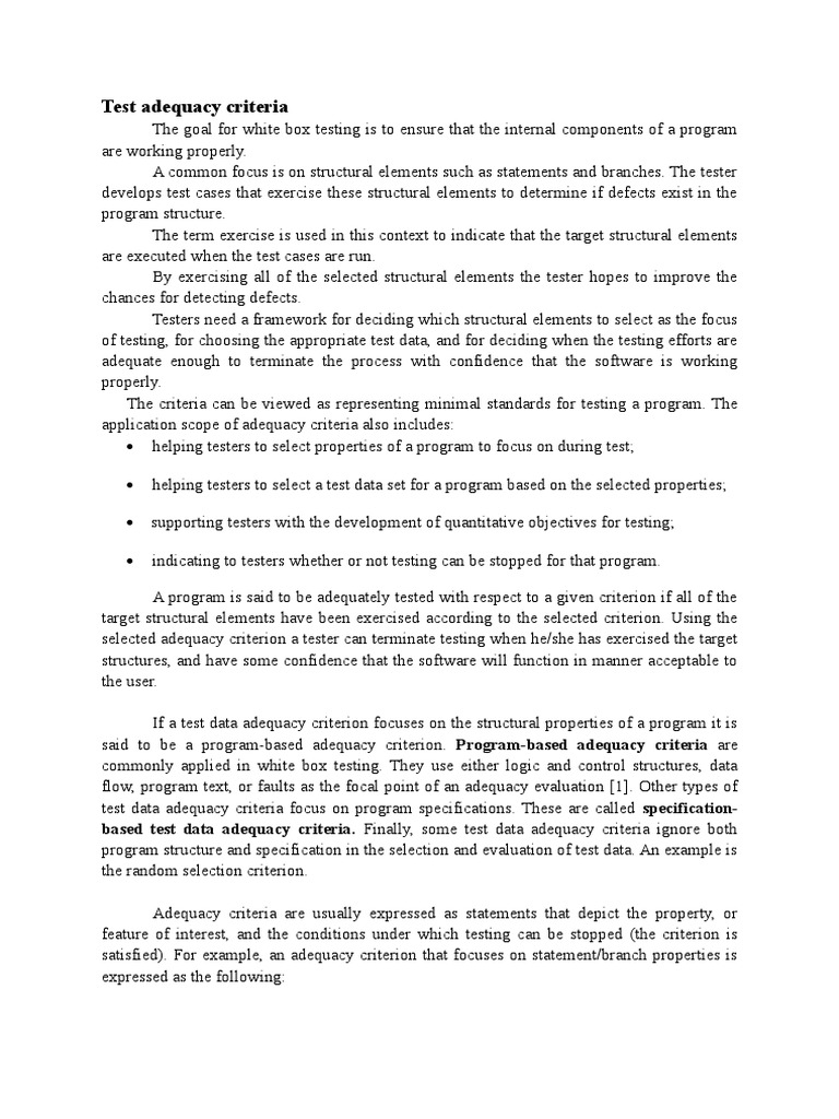 Test Adequacy Criteria | PDF | Software Testing | Systems Engineering