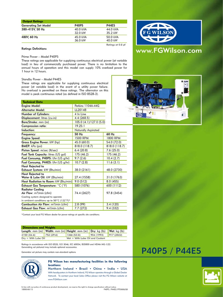 Grupo Electrogeno FG Wilson P44e5 | PDF | Electric Power | Engines