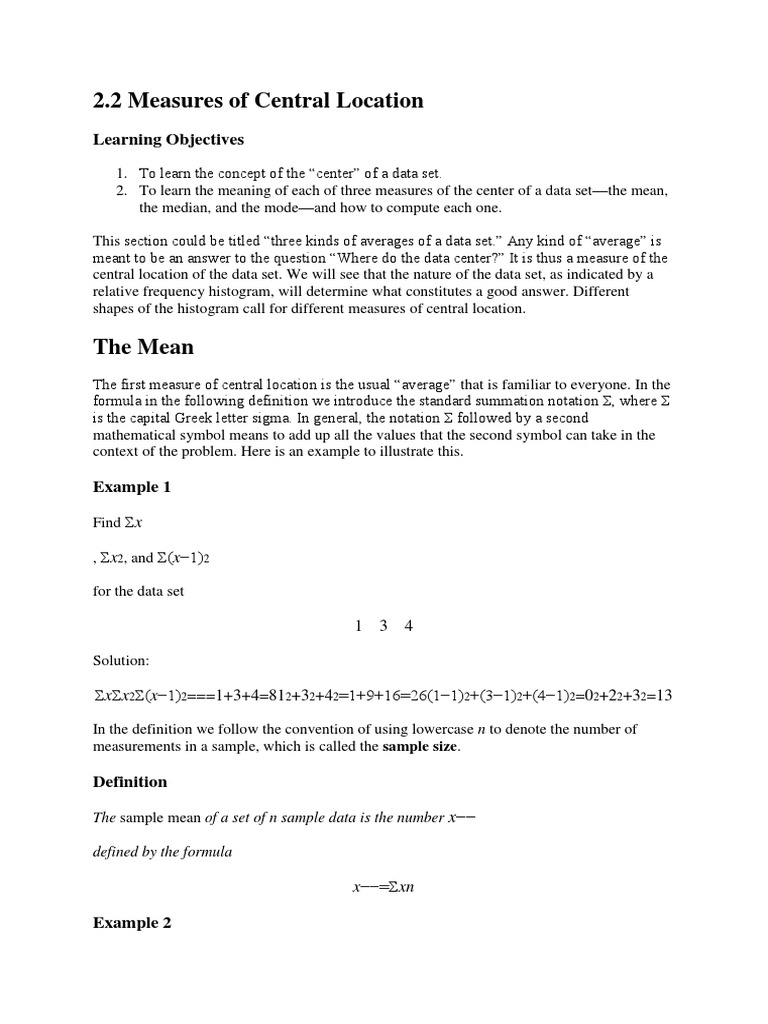 2.2 Measures of Central Location | PDF | Mode (Statistics) | Mean