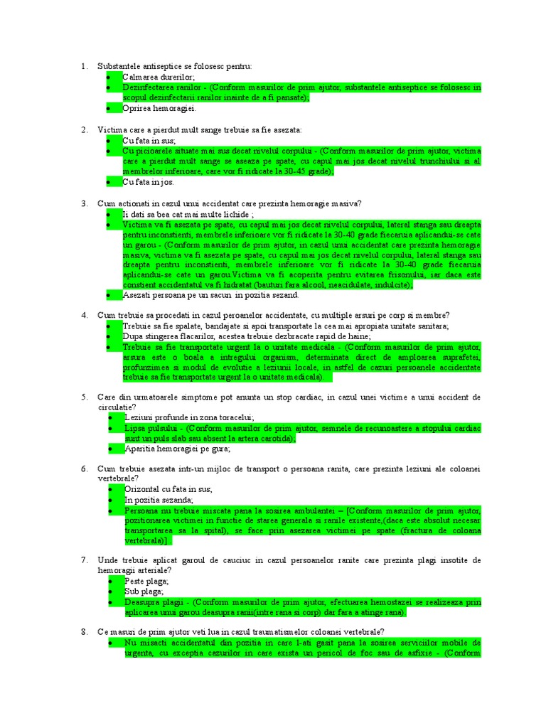 02.întrebări Și Răspunsuri Prim Ajutor | PDF