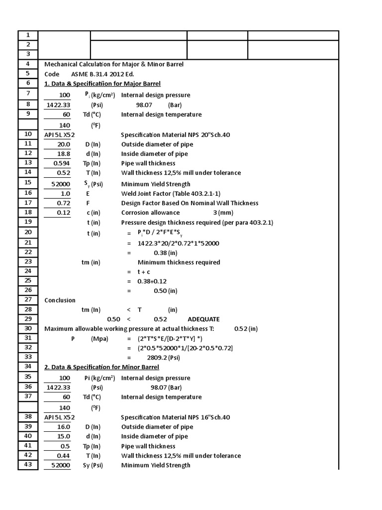 ASME B31.4 Barrel Design Calculations | PDF | Pipe (Fluid Conveyance ...