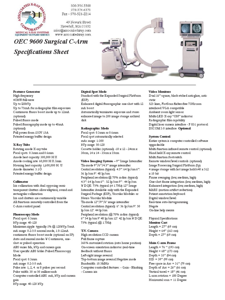 OEC 9600 Specifications | PDF | Camera | Video