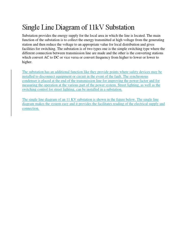 Single Line Diagram of 11kV Substation | PDF | Electrical Substation ...