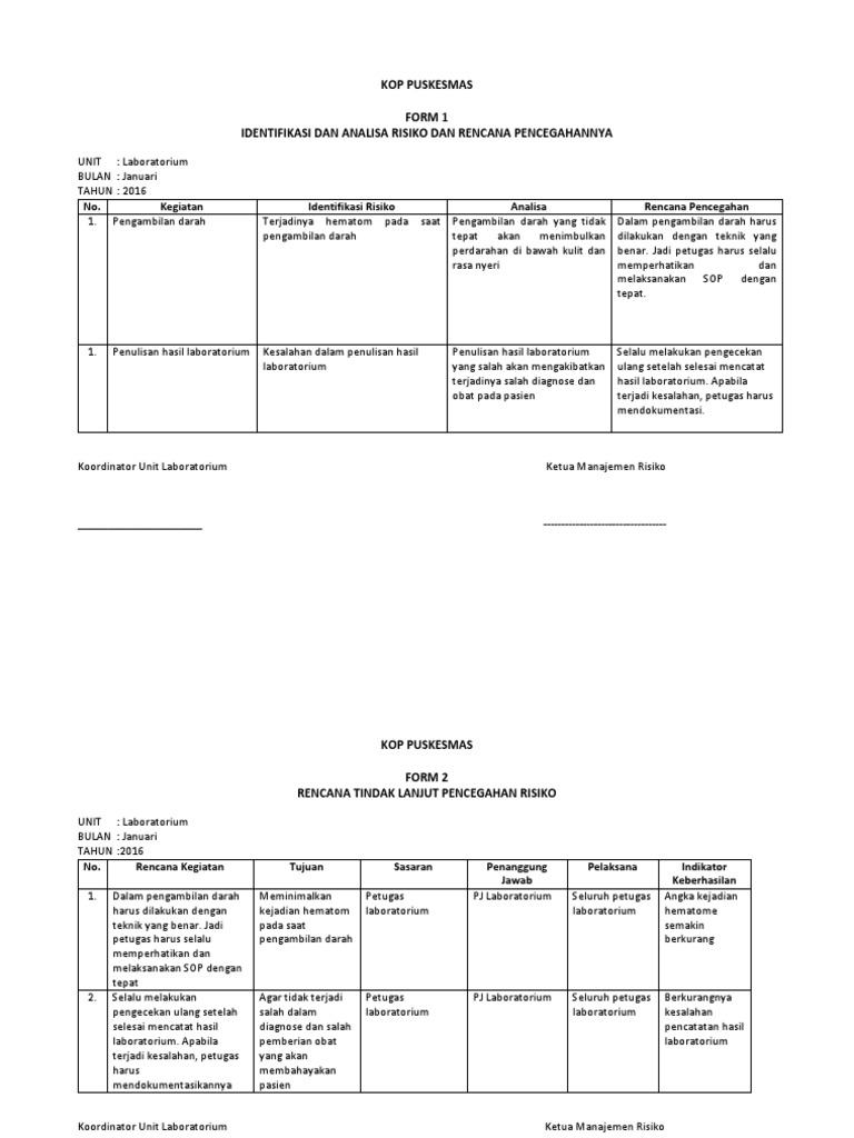 Contoh Identifikasi Resiko - Laboratorium | PDF