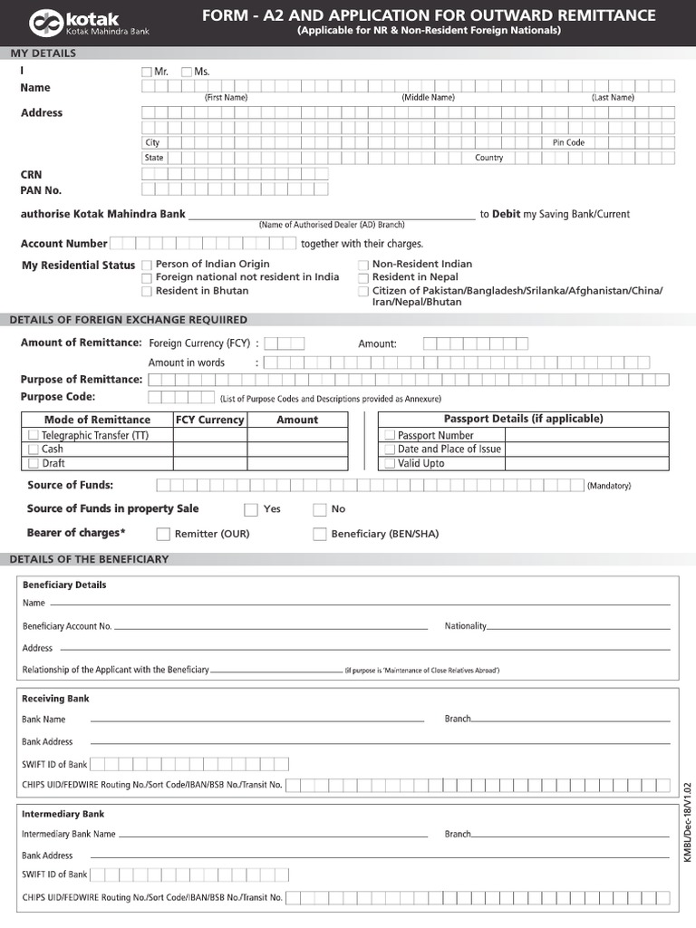 Outward Remittance Form PDF | PDF | Financial Transaction | Taxes