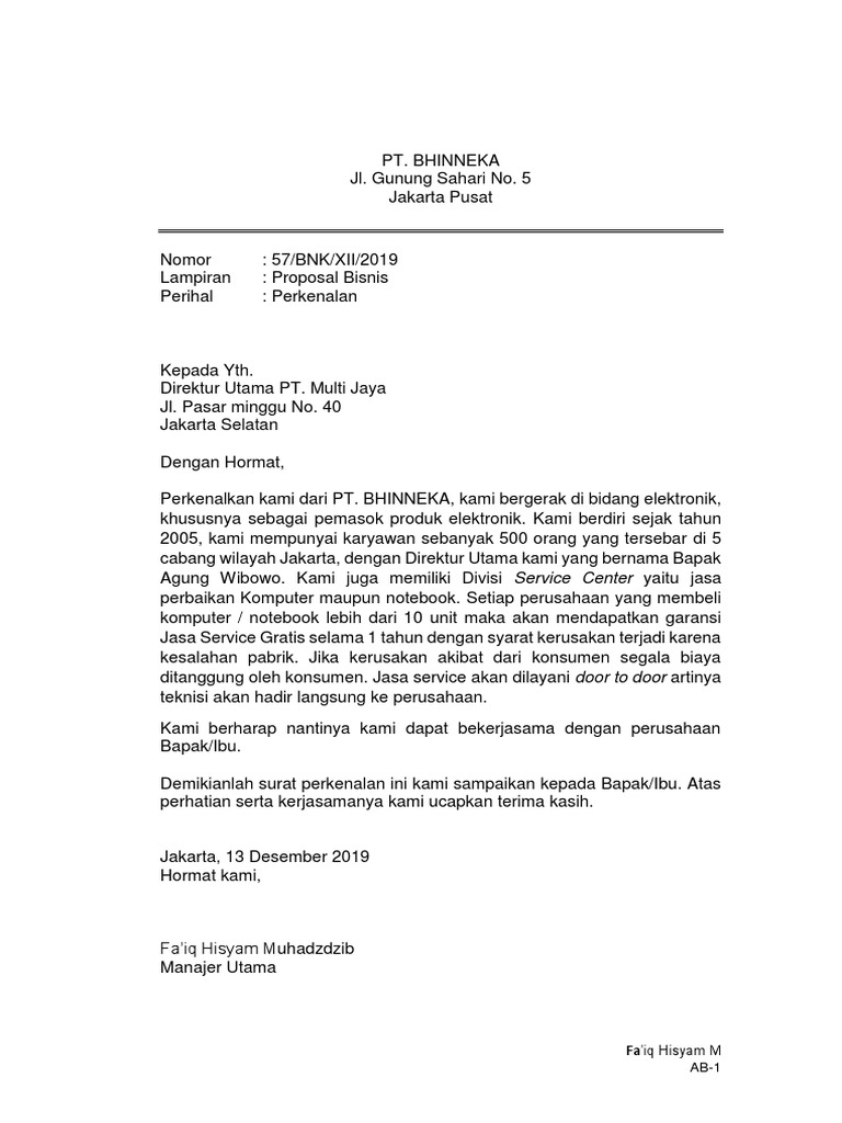 Surat Perkenalan Usaha | PDF
