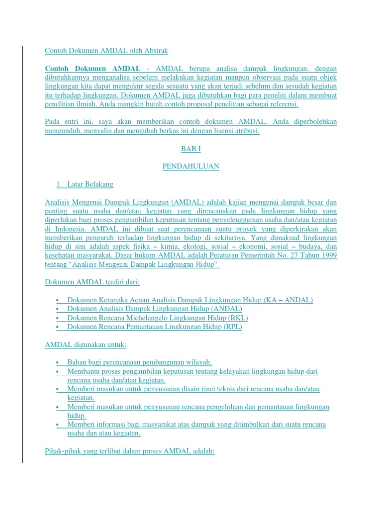 Contoh Dokumen AMDAL Oleh Abstrak Contoh | PDF | Hukum | Teknologi ...