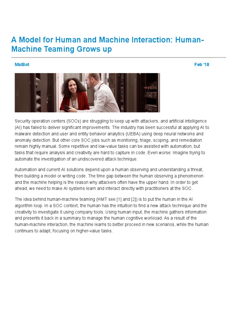 A Model For Human and Machine Interaction - Human-Machine Teaming Grows ...
