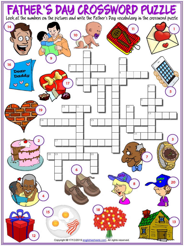 Fathers Day Vocabulary Esl Crossword Puzzle Worksheet For Kids | PDF