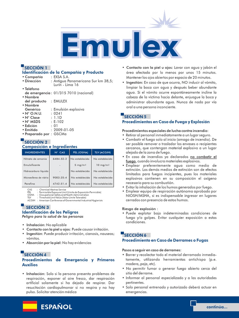 MSDS Emulex-80-65 | PDF | Administración de Seguridad y Salud Ocupacional | Residuos