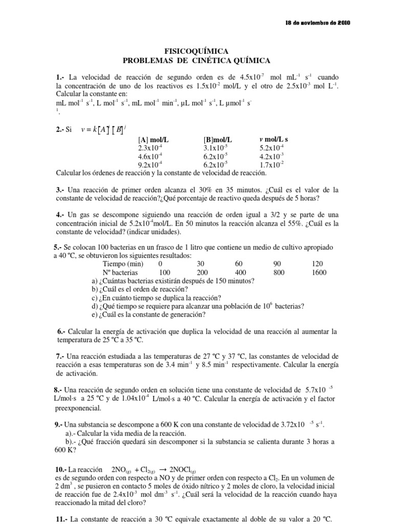 Problemas Cinetica Quimica2 | PDF | Reacciones químicas | Cinética química