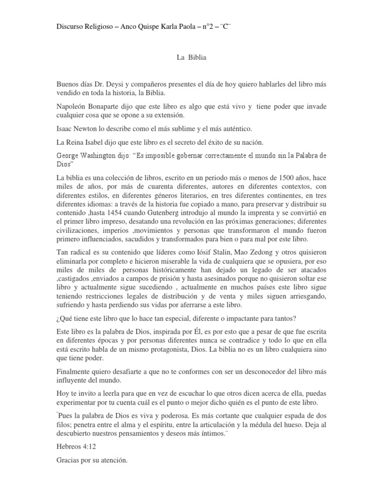 Discurso Religioso | PDF | Libros | Biblia
