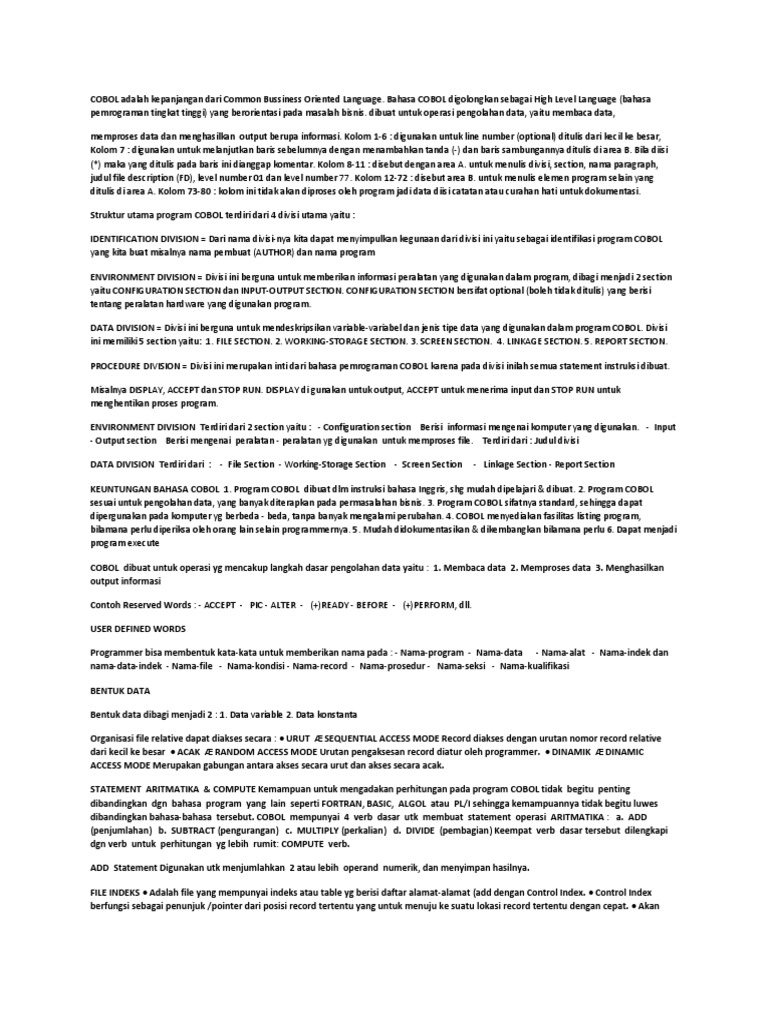 Cobol Adalah Kepanjangan Dari Common Bussiness Oriented Language Pdf