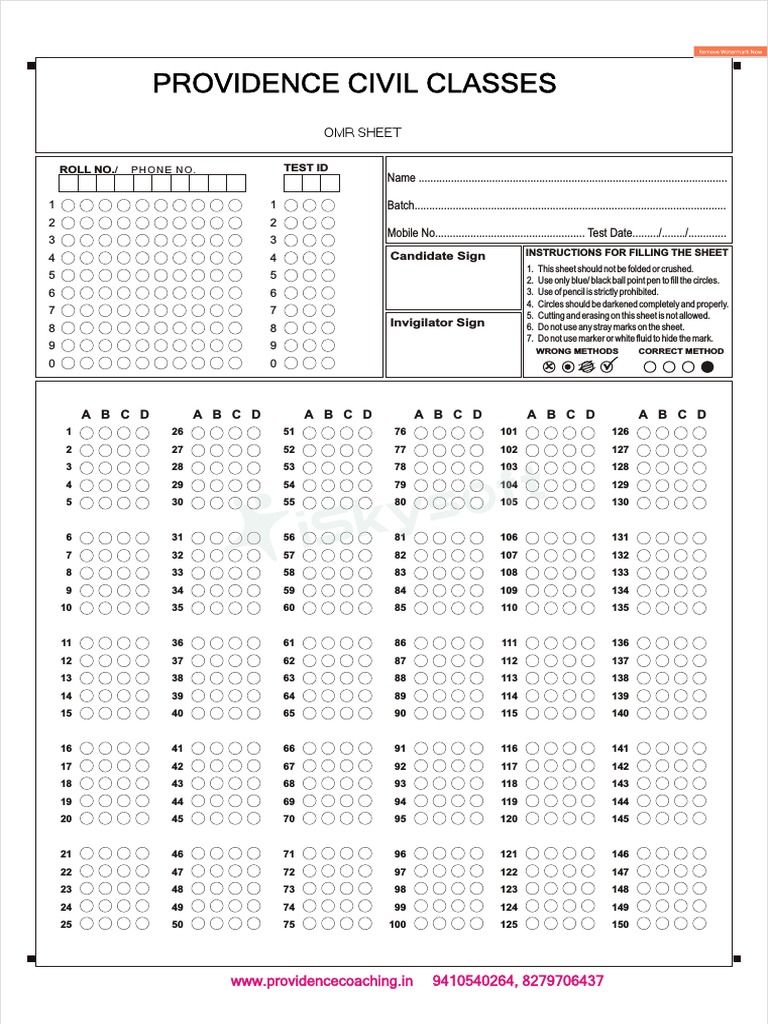 150 Questions OMR Sheet | PDF