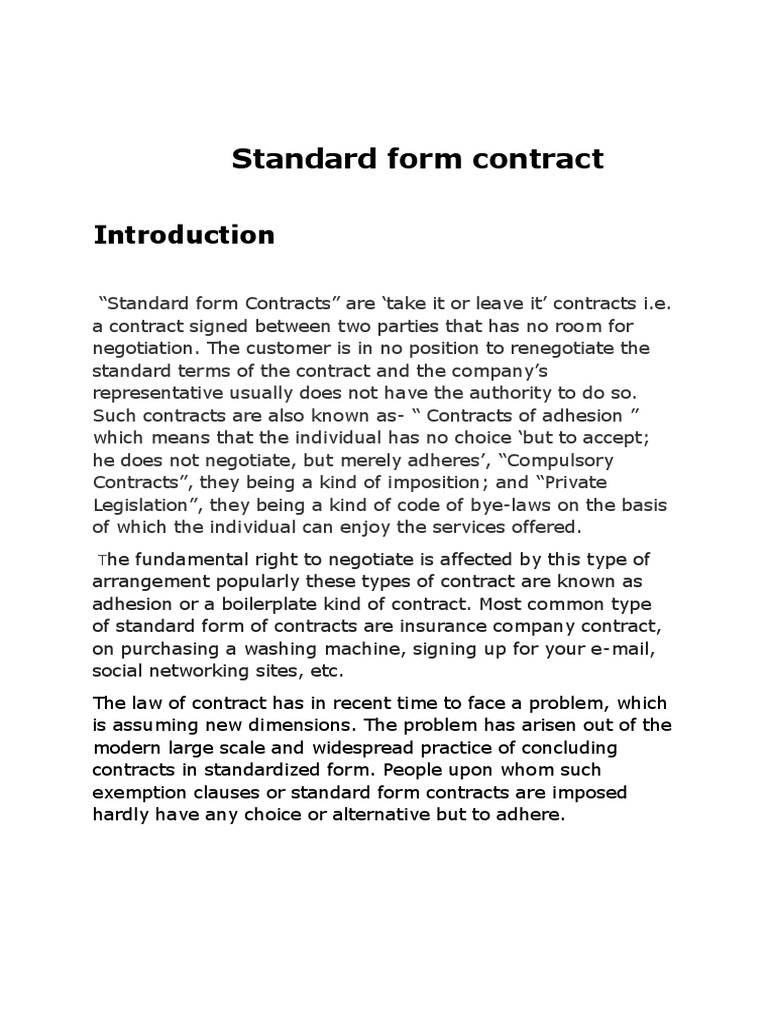 Standard Form Contract | PDF | Contractual Term | Tort