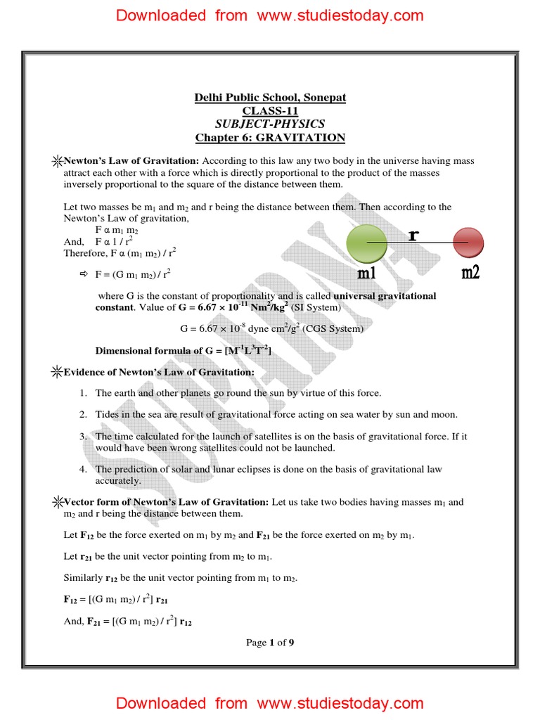 Class 11 Gravitation Notes | PDF | Orbit | Gravity