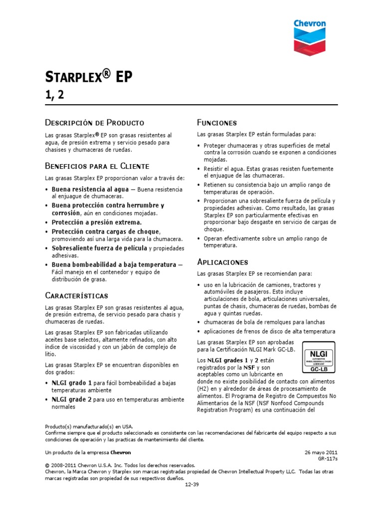 GRASA Starplex Ep | PDF | Presión | Lubricante