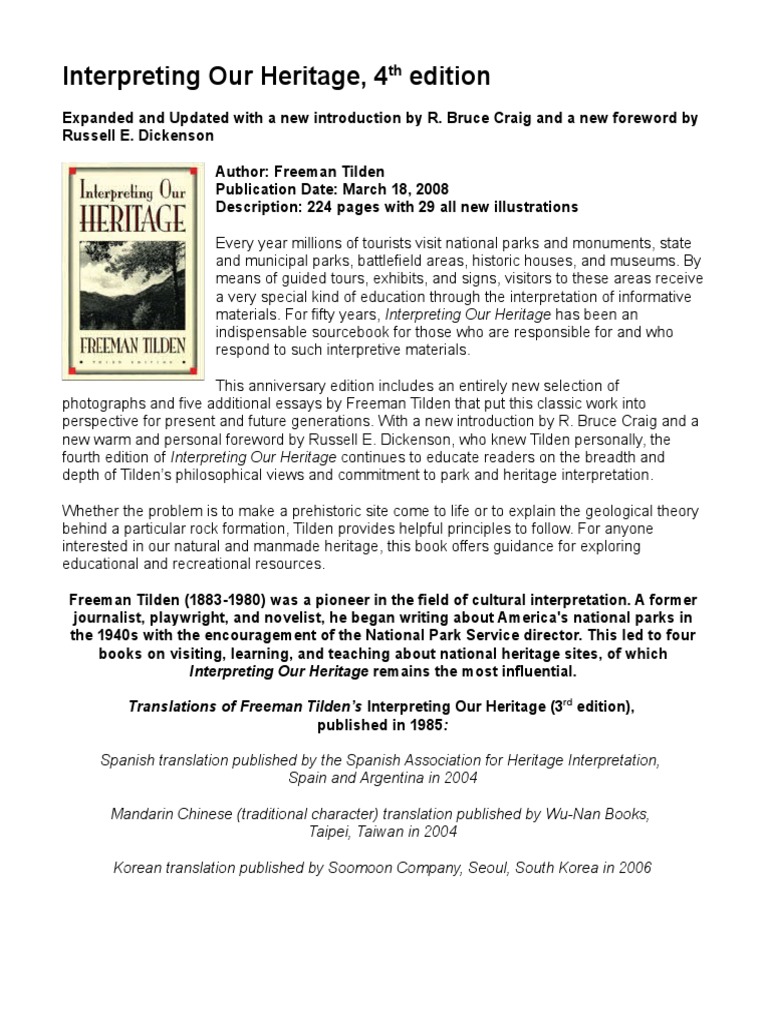 Tilden's Principles of Heritage Interpretation | PDF | National Park ...