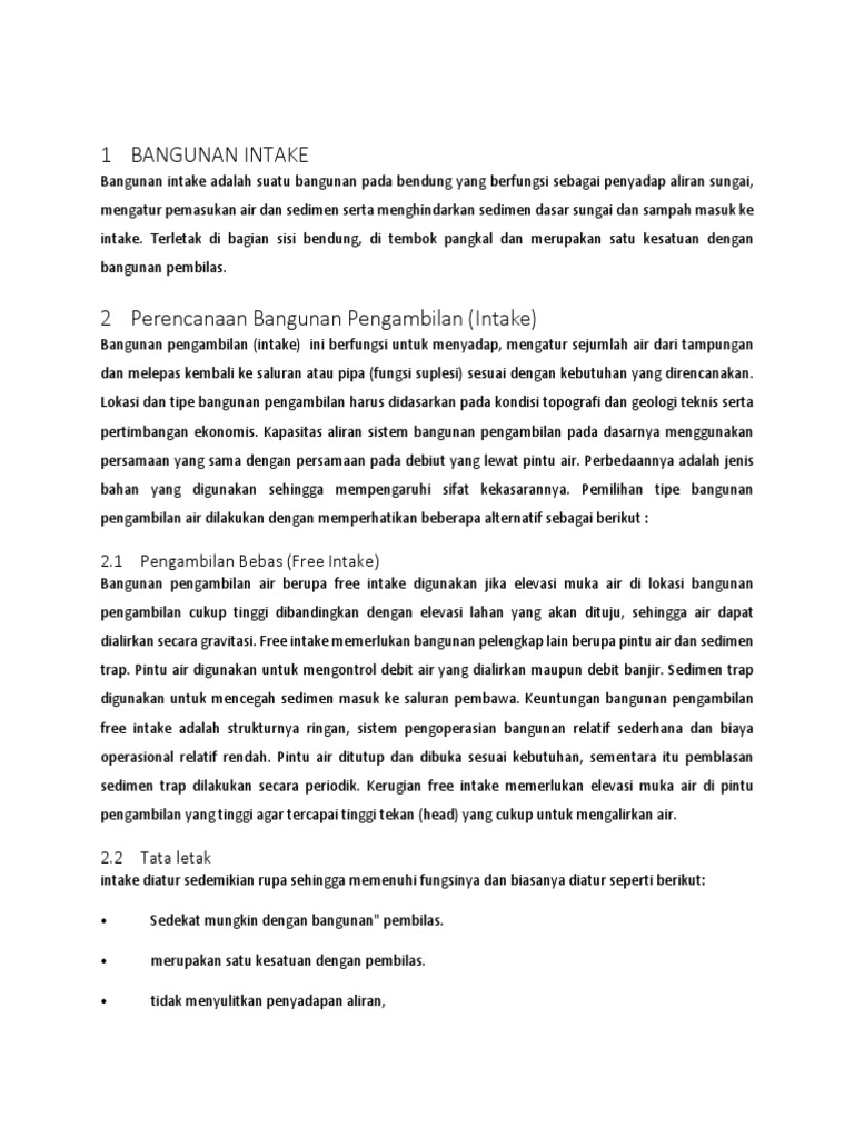 Panduan Bangunan Intake Bendung | PDF | Seni