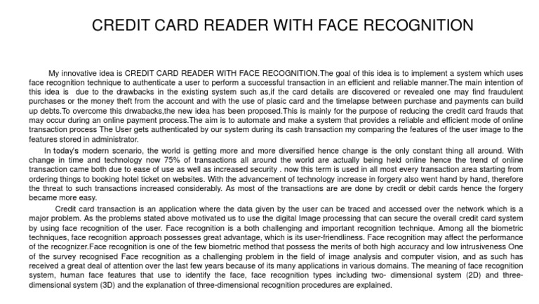 Face Recognition Credit Card Reader | PDF | Credit Card | Financial ...