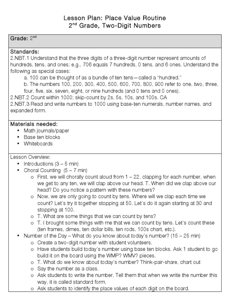 2-place-value-routine-2nd-grade-lesson-plan-pdf-pedagogy-learning