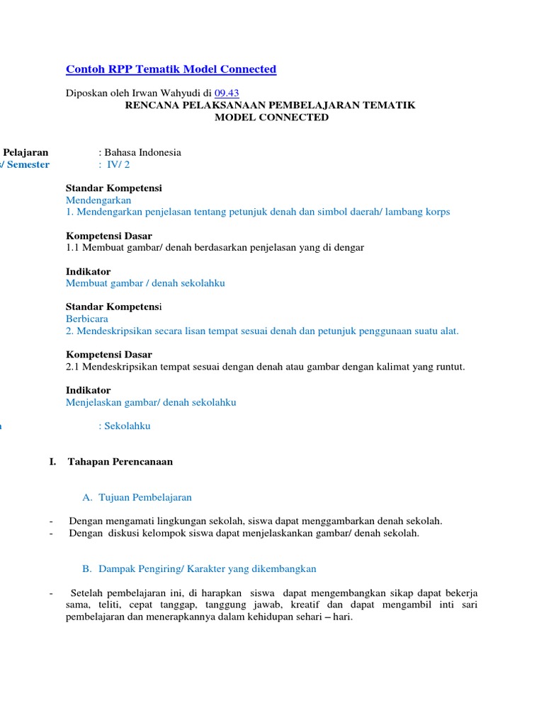 Contoh RPP Tematik Model Connected | PDF