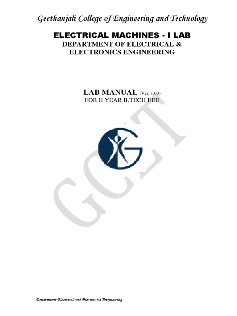 Electrical Machines Lab Manual | PDF | Electric Generator | Power Supply