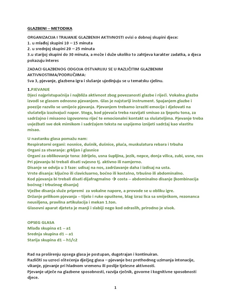 Glazbeni Metodika SKRIPTA | PDF