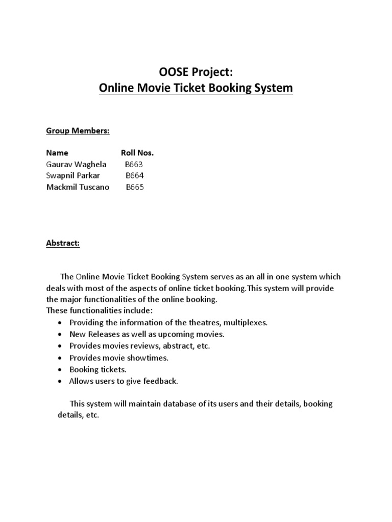 OOSE Project Abstract Online Movie Ticket Booking System | PDF