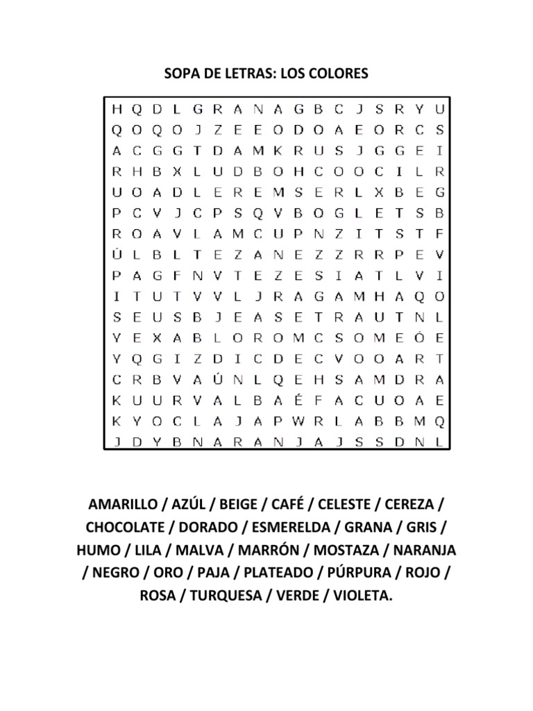 Sopa de Letras - Los Colores | PDF