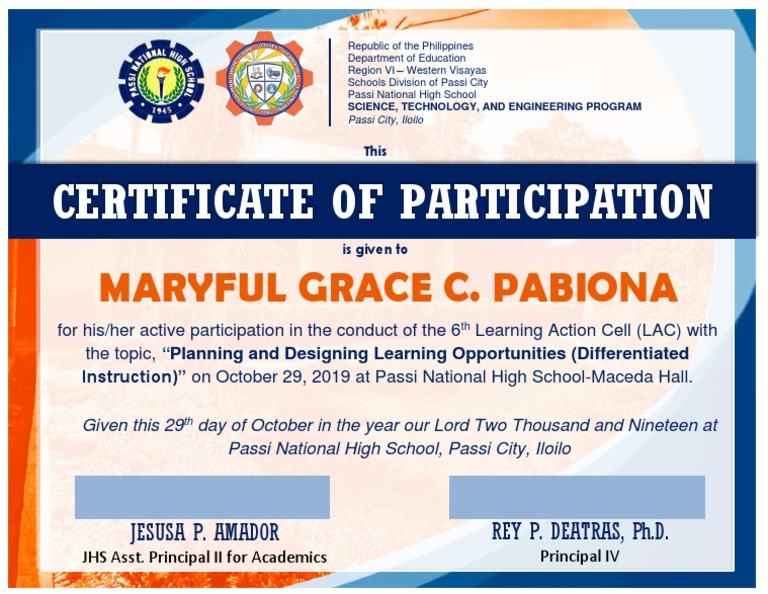 LAC Certificate (Template) | PDF