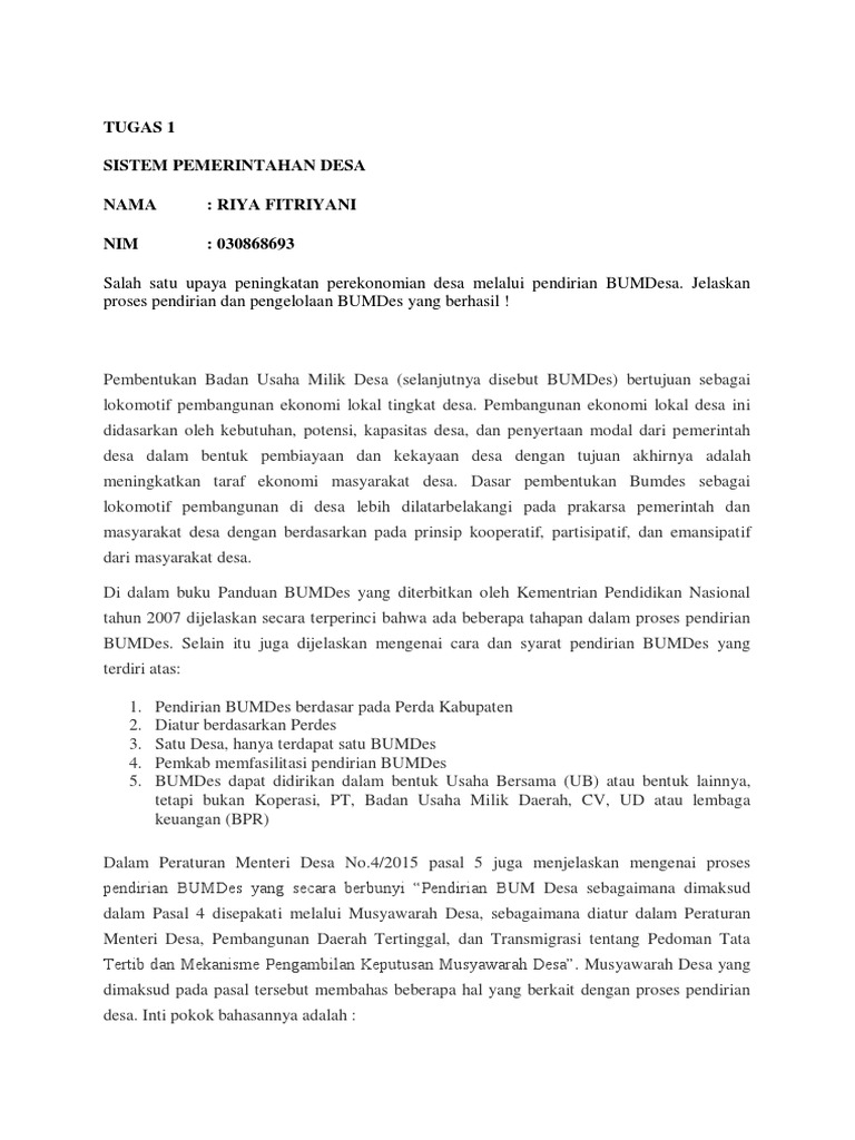 Tugas 1 Sistem Pemerintahan Desa | PDF