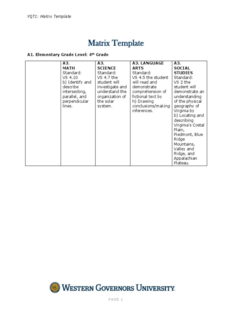Matrix Template WGU | PDF | Dances | Emotions